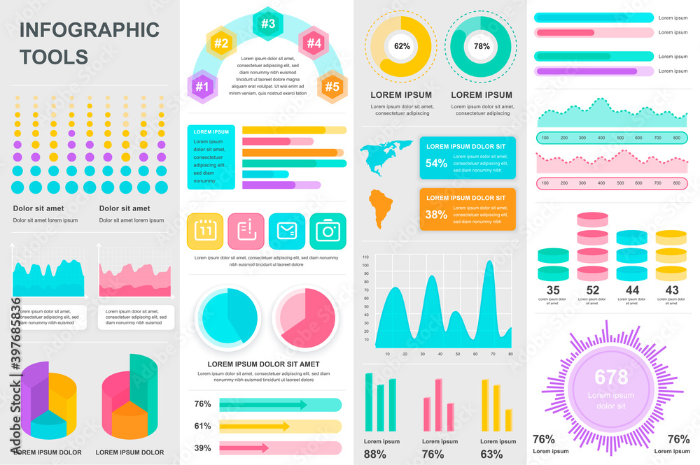 Bundle infographic UI, UX, KIT elements. Different charts, diagrams ...