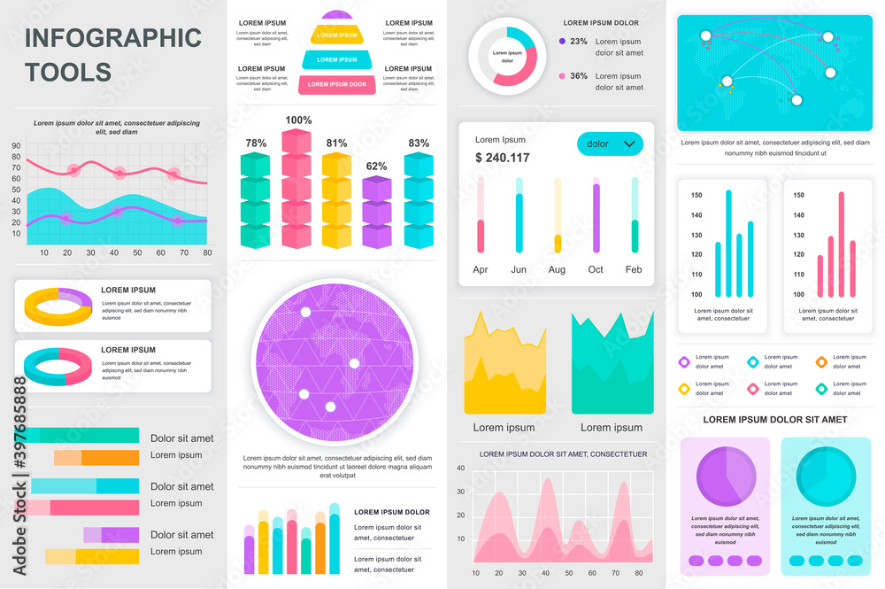Bundle infographic UI, UX, KIT elements. Different charts, diagrams ...