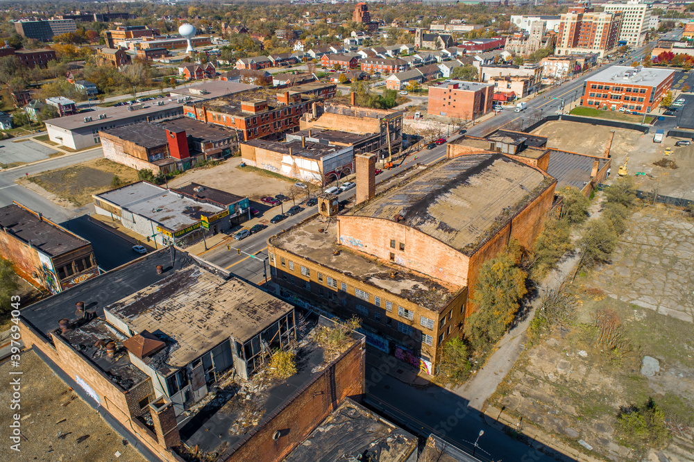 Aerial View of Crumbling Gary Indiana, Post industrial Collapse of ...