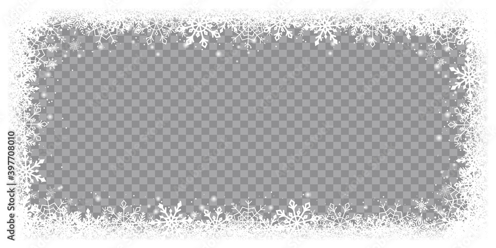 Snow snowflake winter border frame on transparent background isolated ...
