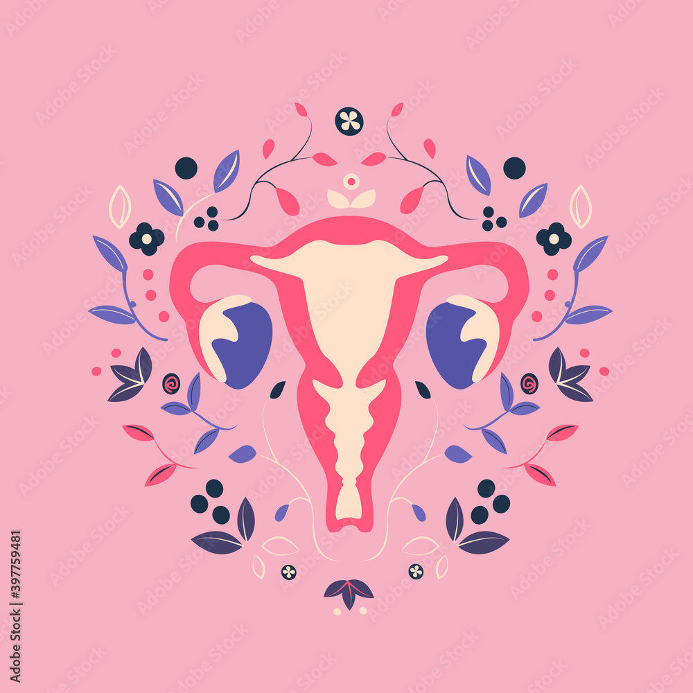 Beautiful Female Reproductive System with Flowers.Feminine Gynecology ...