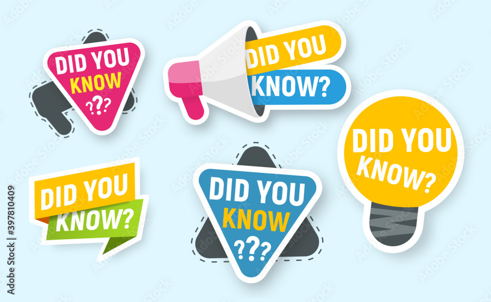 Set of vector icons Did you know. Isolated badges for education ...