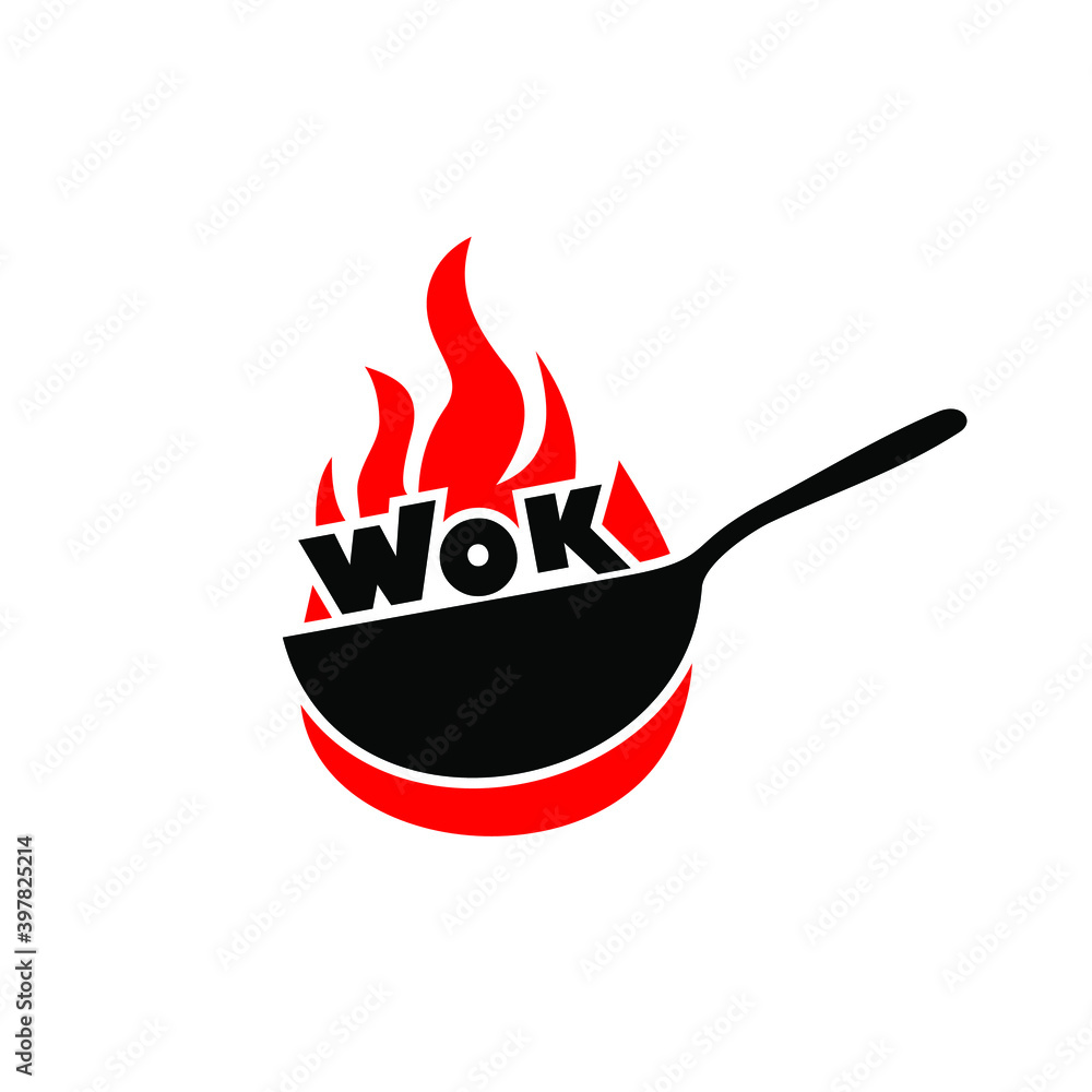 Wok frying pan icon. Vector illustration. Wok asian food logo for thai ...