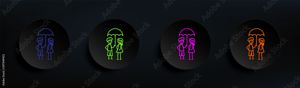protect girlfriend dark badge color set. Simple thin line, outline ...