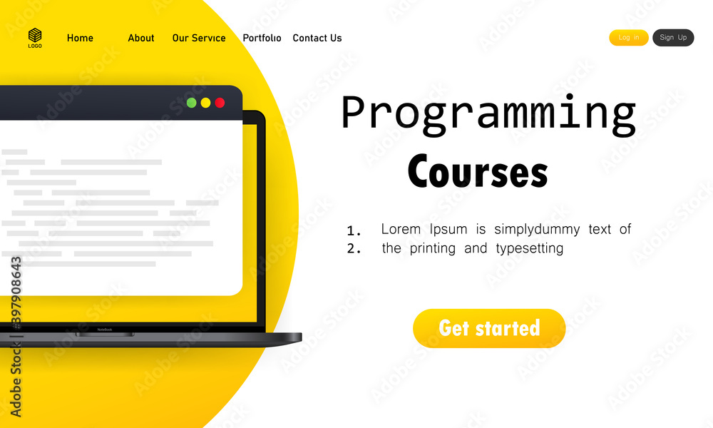 Programming courses illustration. Learning coding on laptop. Cyber ...