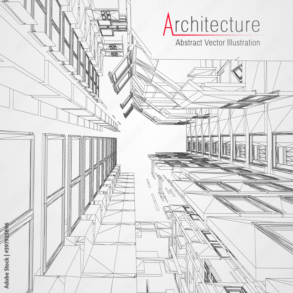 Architecture line background. Building construction sketch vector ...