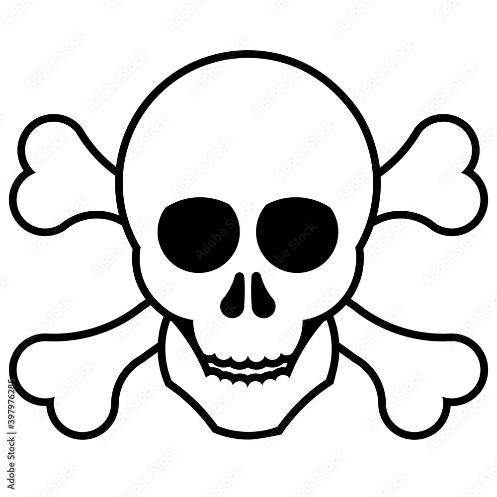 Human skull and bones hazard symbol. Pirate flag sign. Stock Vector ...