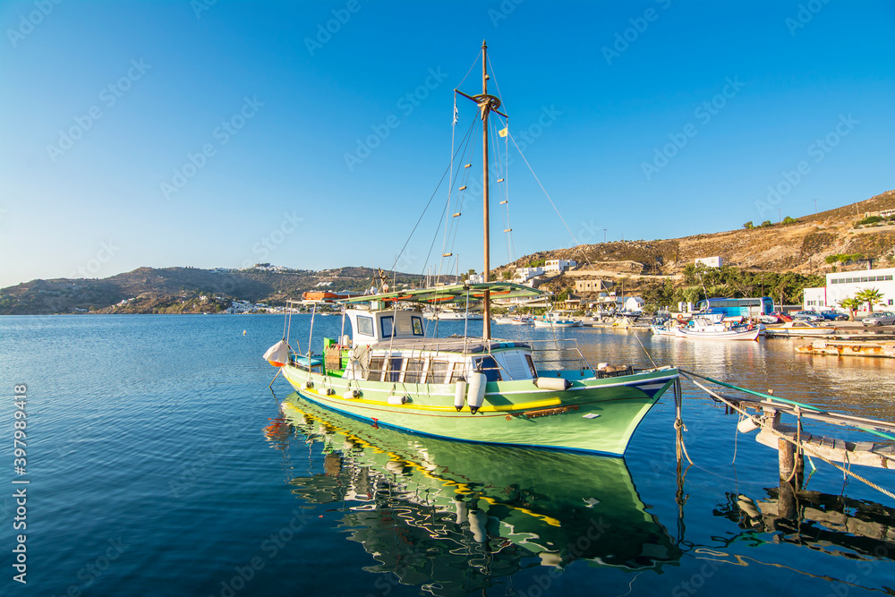 Skala Village harbour view in Patmos Island. Patmos Island is populer ...