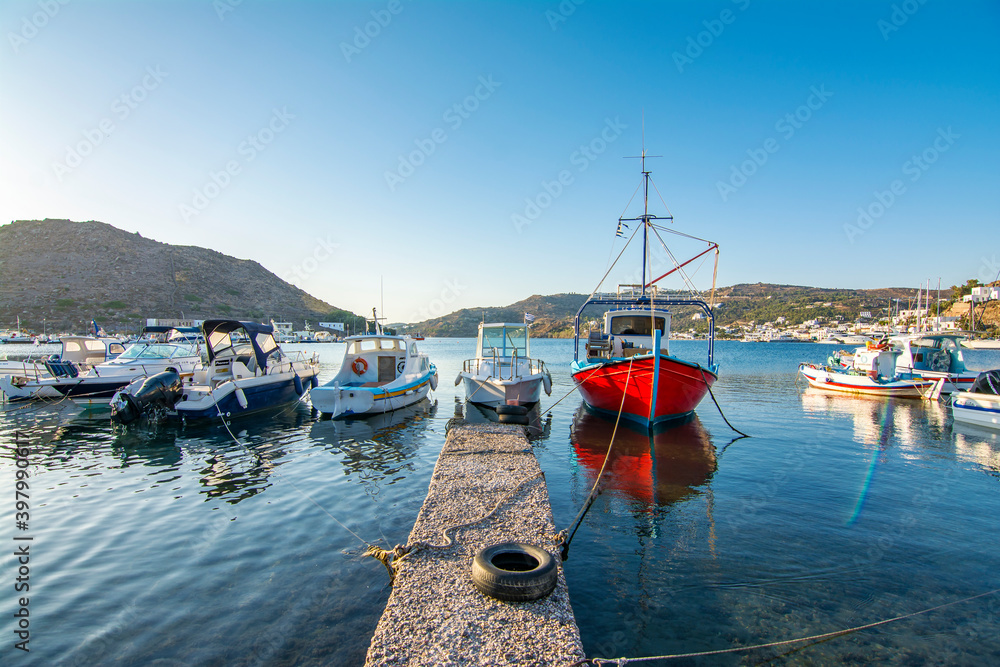 Skala Village harbour view in Patmos Island. Patmos Island is populer ...