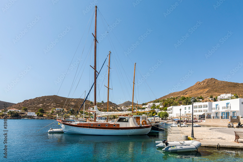 Skala Village harbour view in Patmos Island. Patmos Island is populer ...