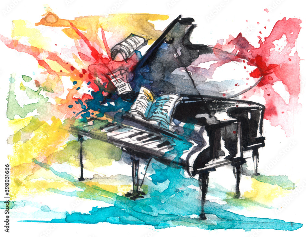 Watercolor Piano Abstract. Music festival, poster background template ...