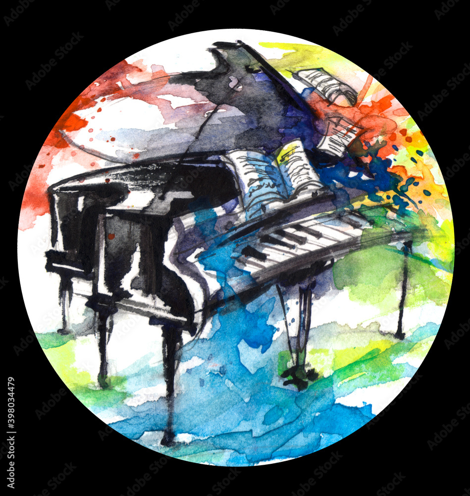 Watercolor Piano Abstract. Music festival, poster background template ...