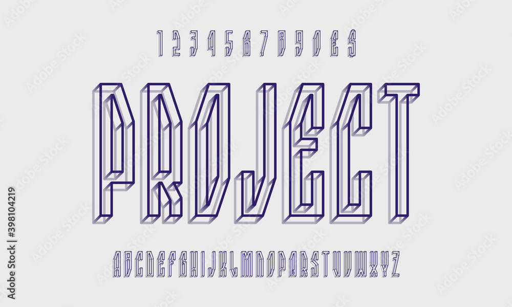 Project alphabet with numbers of wireframe 3d symbols. Volumetric ...