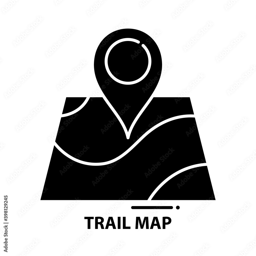 trail map icon, black vector sign with editable strokes, concept ...