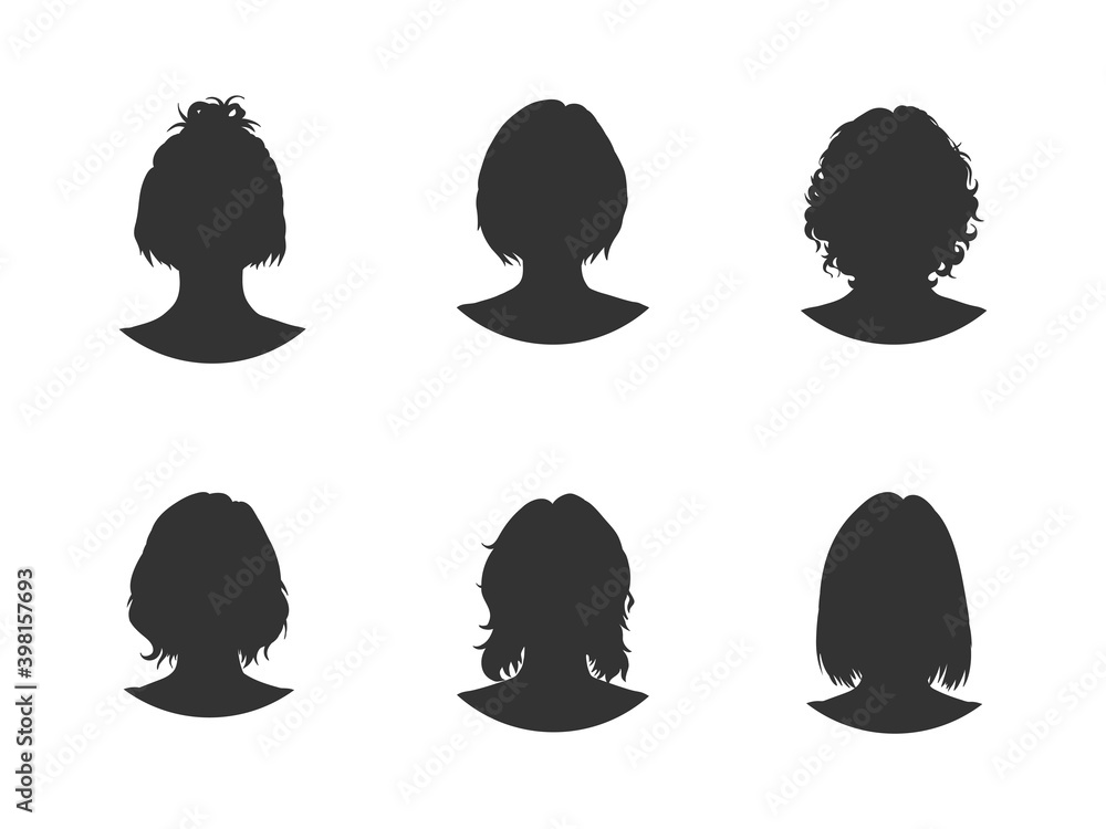 Vector set of six different women heads silhouettes with Vector set of ...