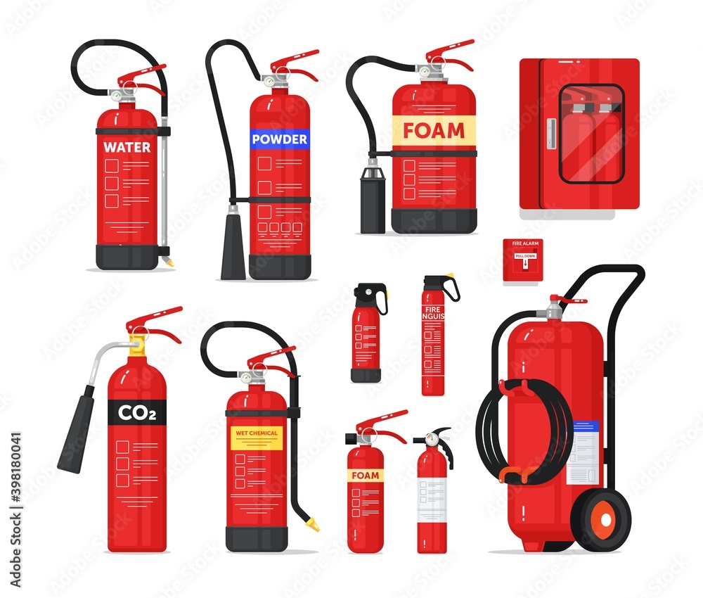 Portable or industrial fire extinguisher firefighter equipment. Fire ...