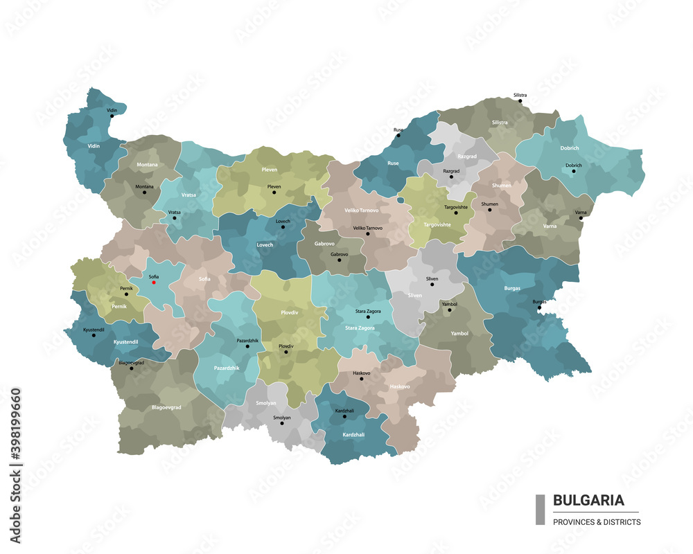 Bulgaria higt detailed map with subdivisions. Administrative map of ...