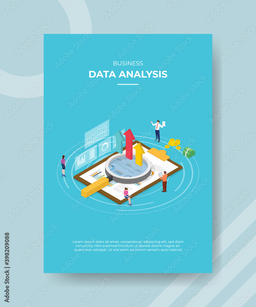 business data analysis people standing around lupe chart clipboard up ...