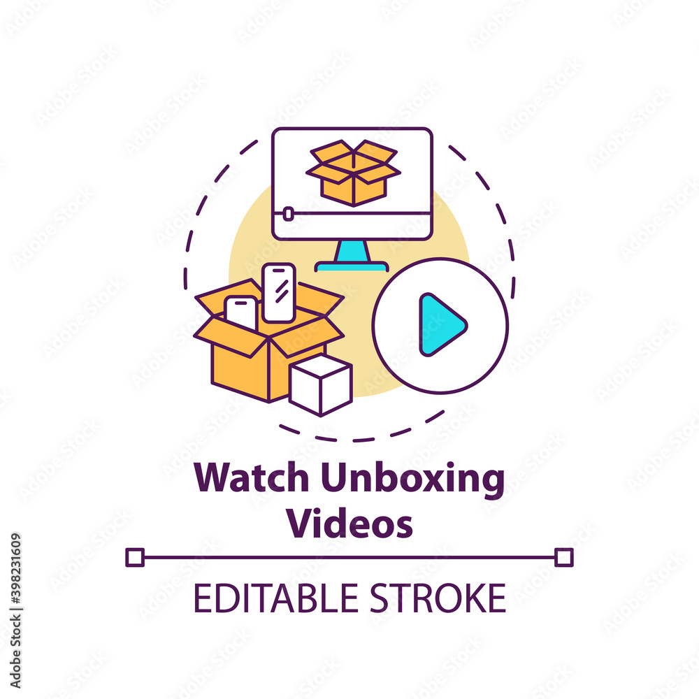 Watching unboxing videos concept icon. Informed customer tip idea thin ...