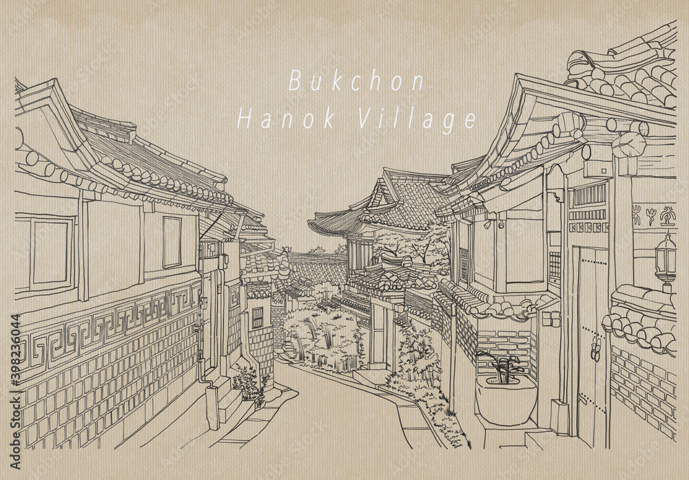 Illustration of Bukchon Hanok Village,the famous traditional Korean ...