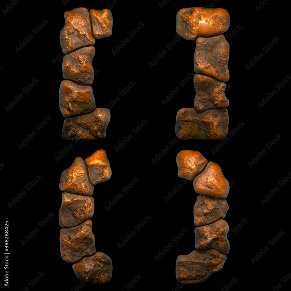 Set of rocky symbols left and right square bracket and left, right ...