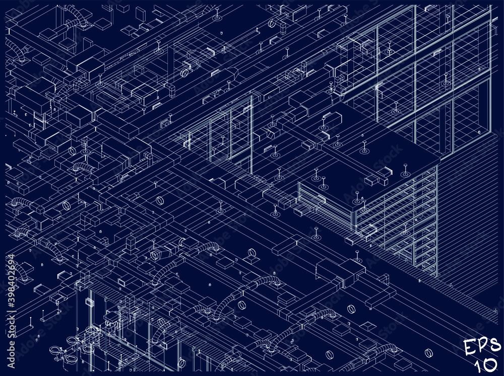 Vetor architectural isometric blueprint of HVAC system in BIM do Stock ...
