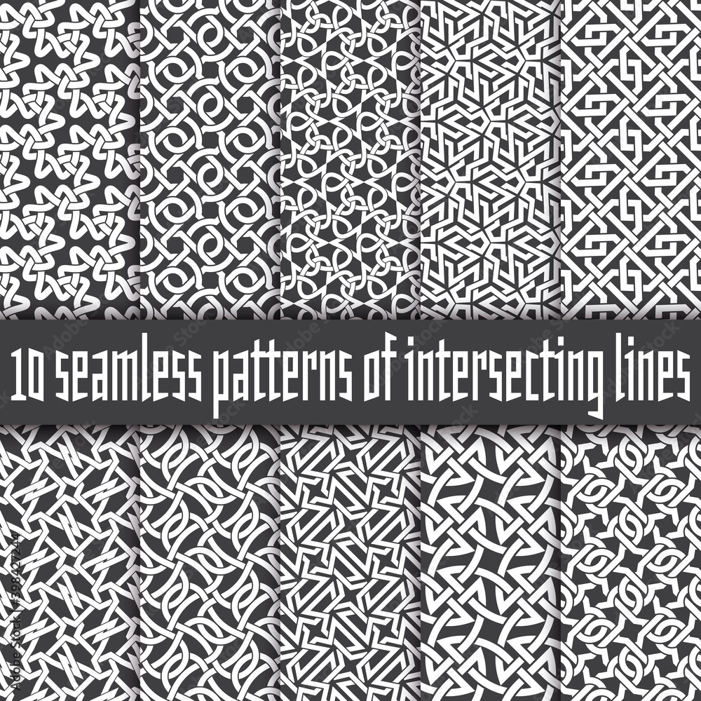 Vector set of abstract seamless patterns. Ten swatches of white lines ...