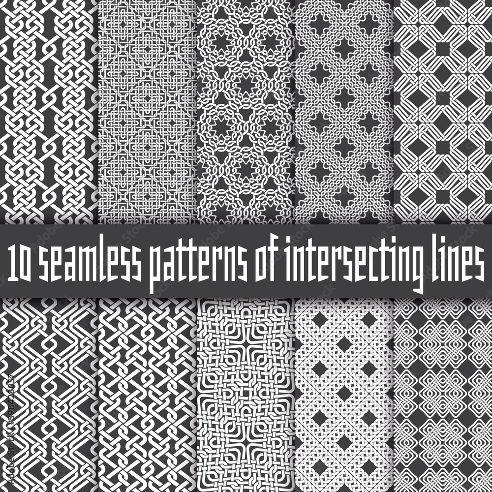 Vector set of abstract seamless patterns. Ten swatches of white lines ...