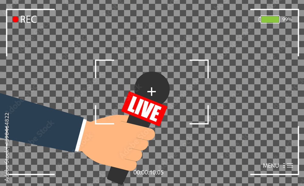 Hand with microphone. Focus tv interview, live news record or rec ...