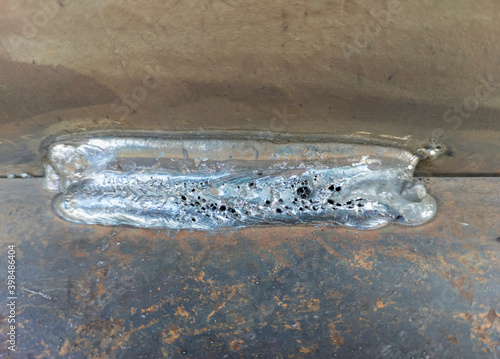 Porosity or worm hole in weld, Defect of welding process Flux Cored Arc ...