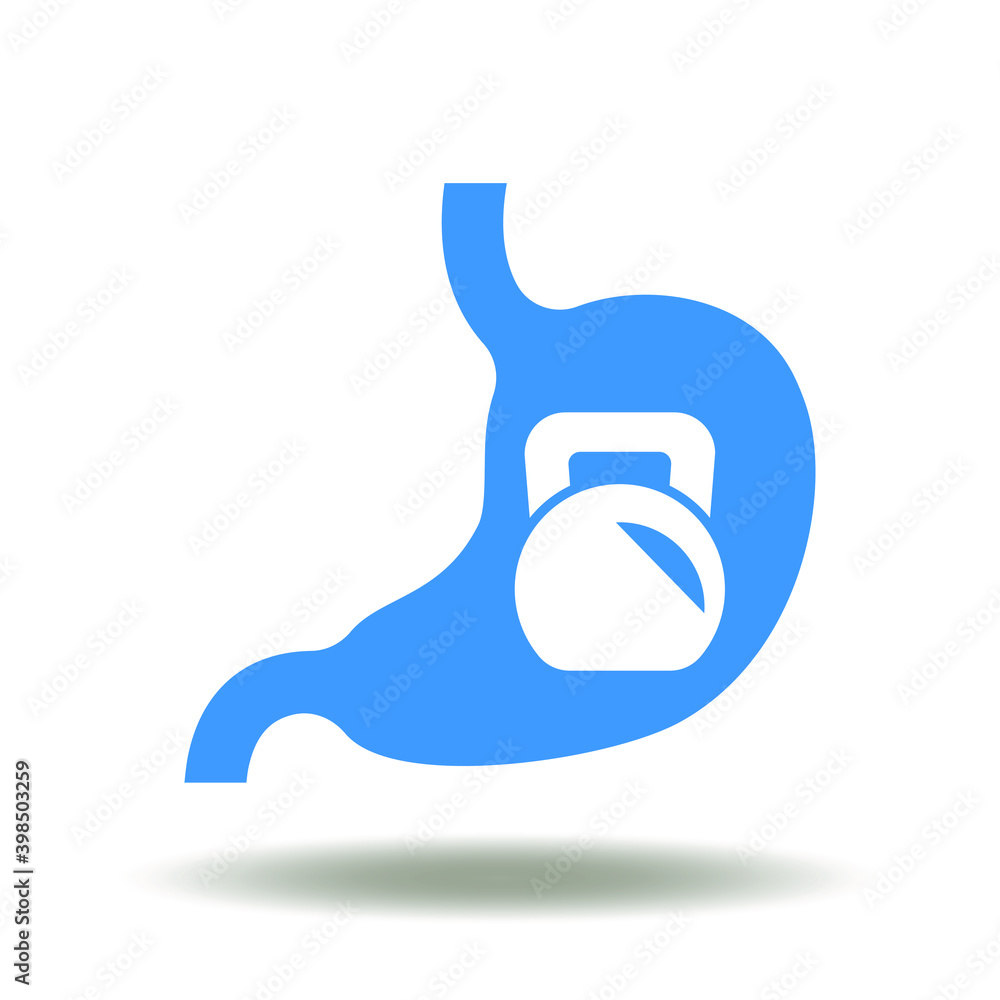 Stomach with kettlebell icon vector. Heaviness in the stomach symptom ...