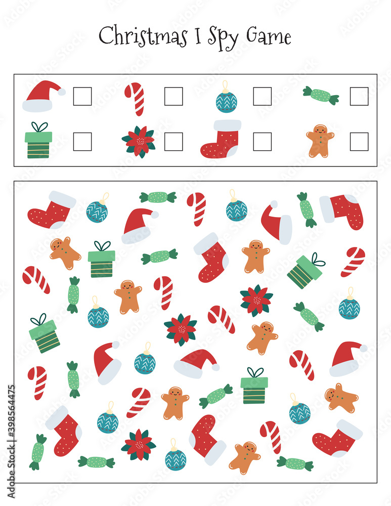 Christmas I spy game for preschool children. Count items. Educational ...
