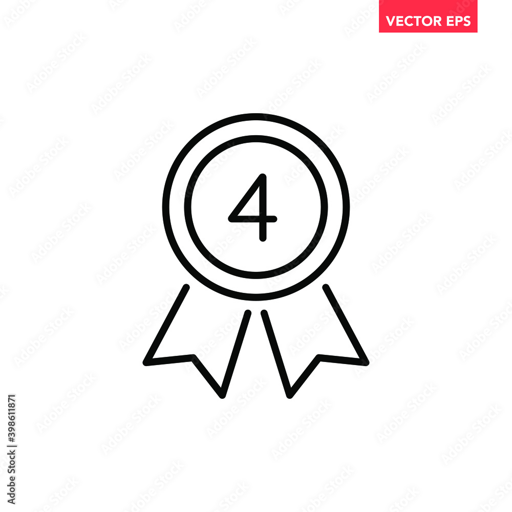 Black thin line 4th or 4yr medal icon, simple round recognition flat ...
