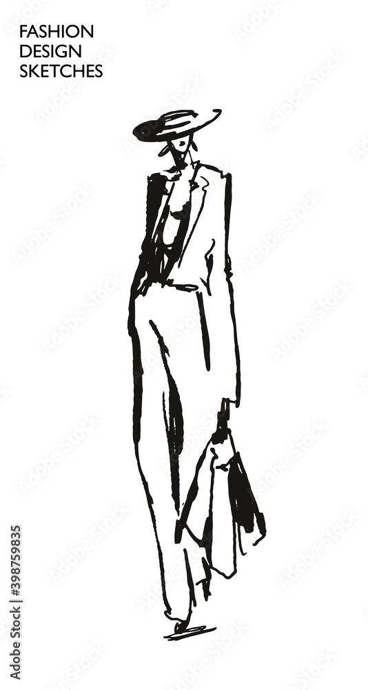 Fashion magazine. Beautiful fashion women. Hand drawn stylish young ...