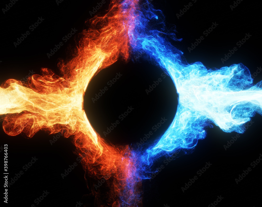 Abstract neon flame, smoke and plasma effect around a circle. Perfect ...