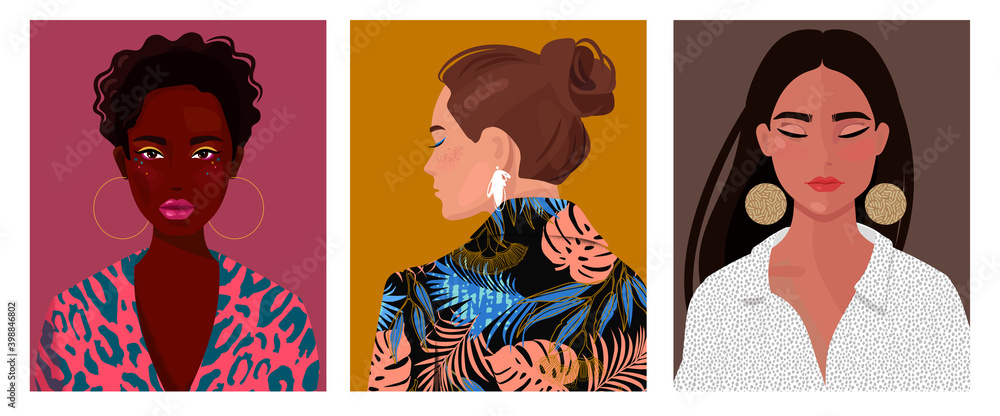 Set of portraits of women of different gender and age. Diversity ...