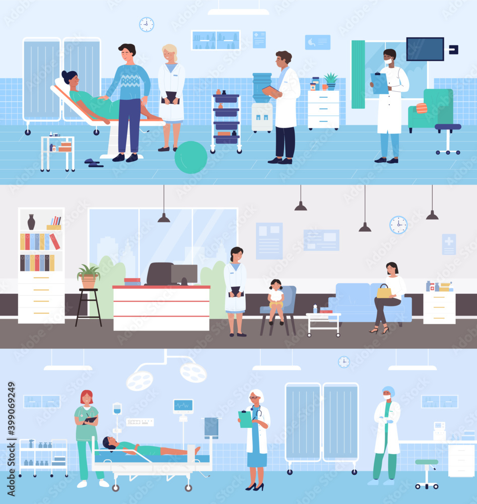 Healthcare medicine hospital service vector illustration set. Cartoon ...