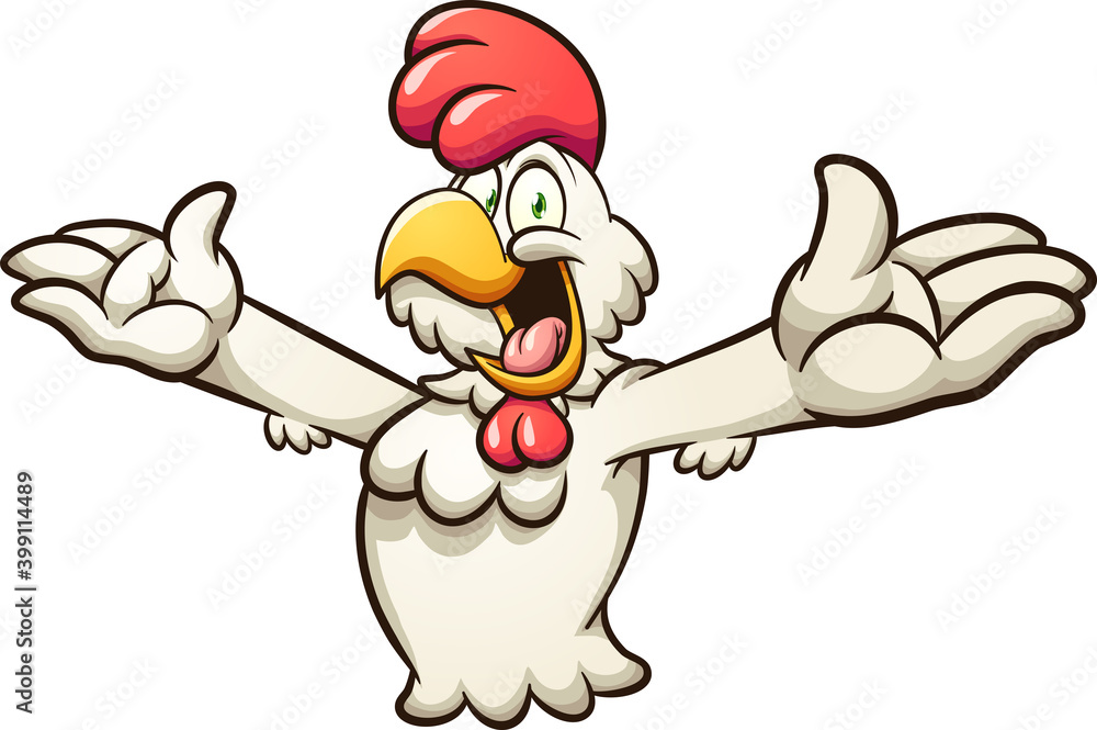 Cartoon chicken character with open arms. Vector clip art illustration ...