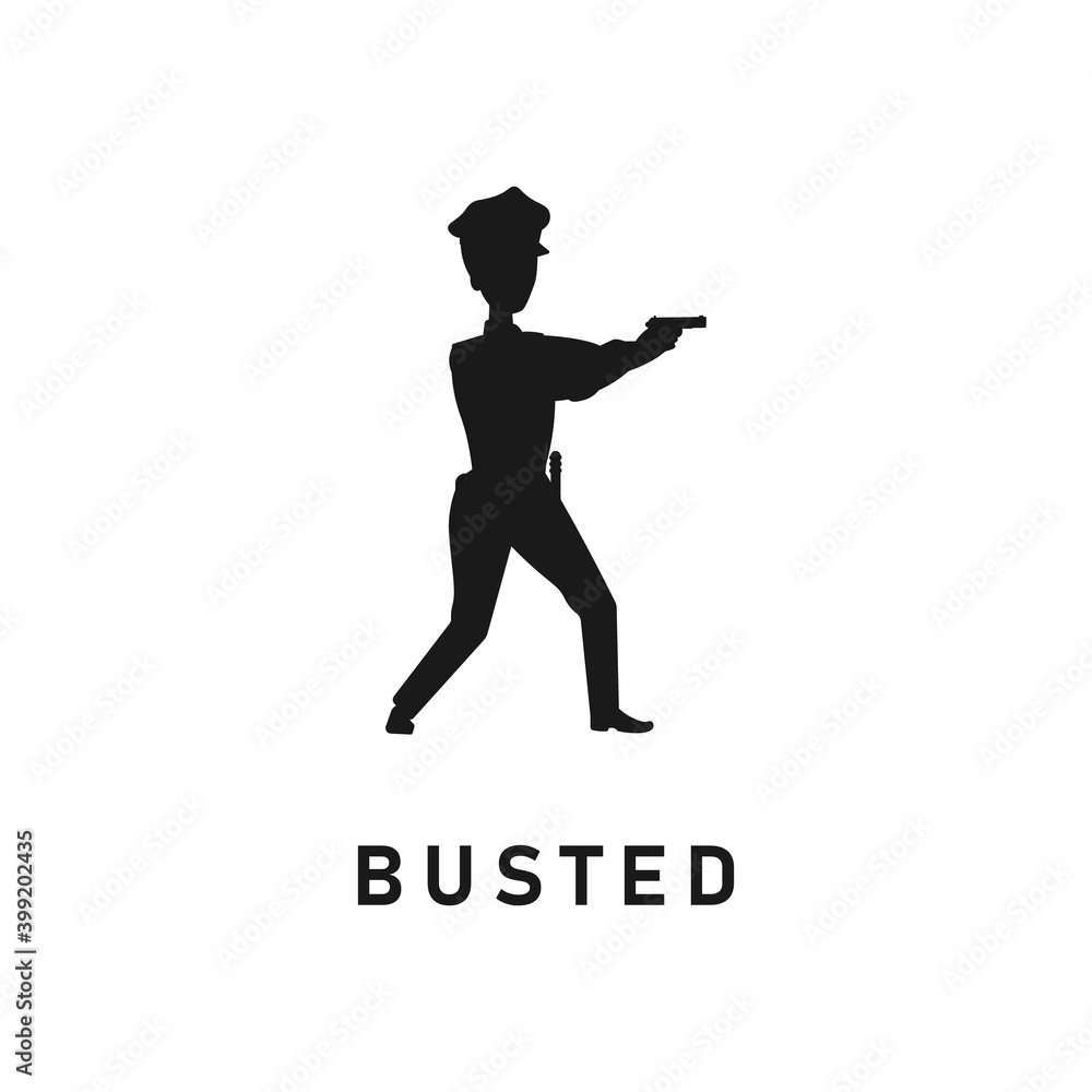 Police making arrest black silhouette. Policeman aiming gun icon sign ...