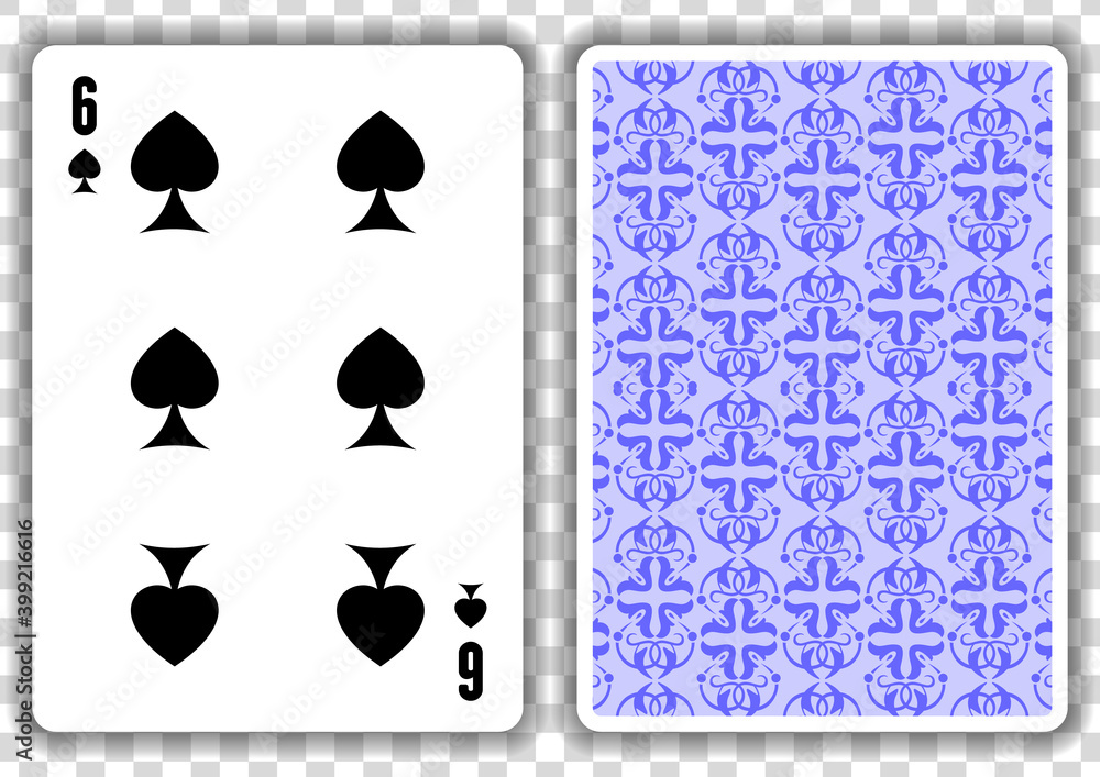 Six of spades playing card, isolated on transparent background. Vector ...