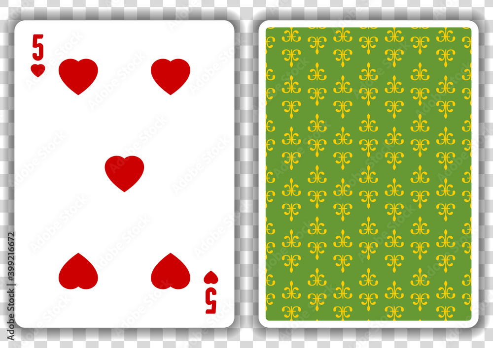 Five of hearts playing card, isolated on transparent background. Vector ...