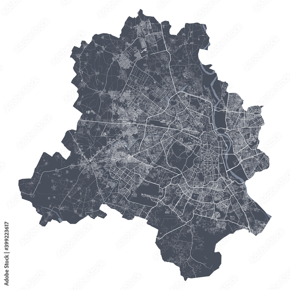 Delhi map. Detailed map of Delhi city poster with streets. Cityscape ...