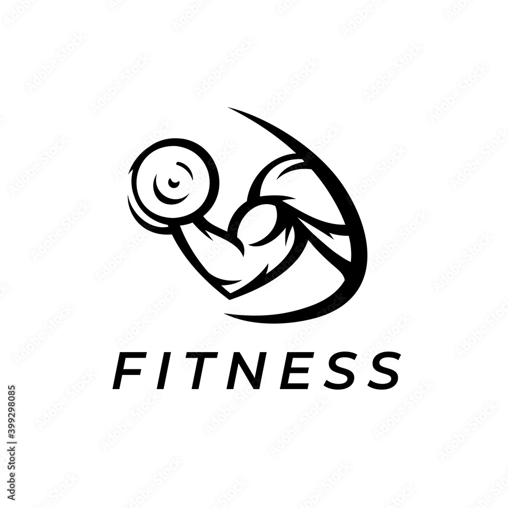 Gym logo. Power fitness icon. Bodybuilding bicep muscle strength symbol ...