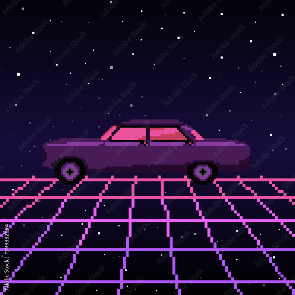 Pixel 80s Retro Wave Sci-Fi Background For game. Pixel art 8bit Stock ...