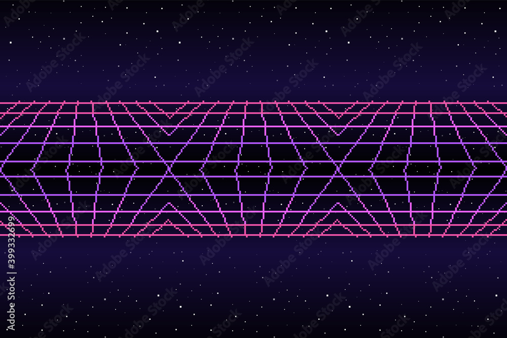 Vector pixel art of 80s Retro sci-Fi background. Pixel art background ...
