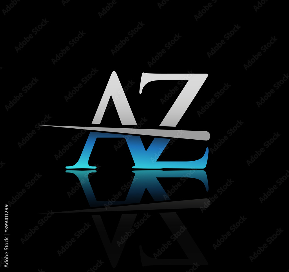 initial logotype letter AZ company name colored blue and silver swoosh ...