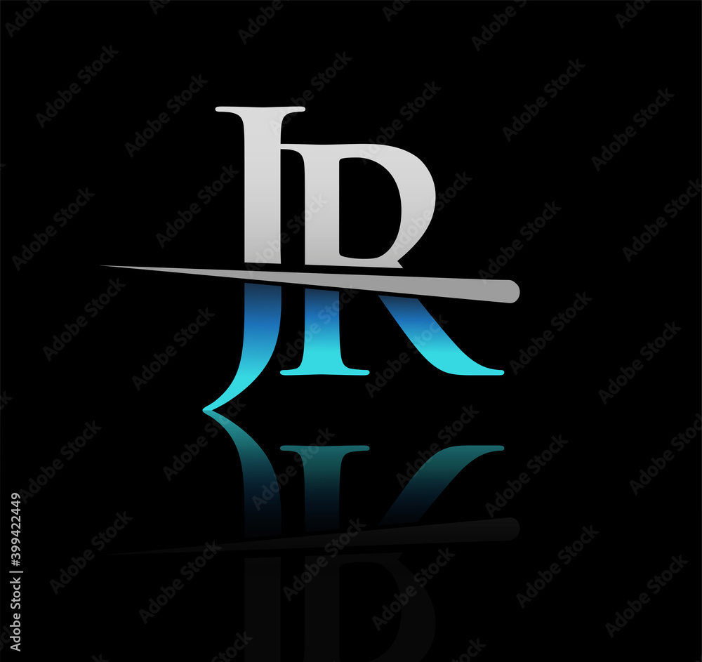 initial logotype letter JR company name colored blue and silver swoosh ...