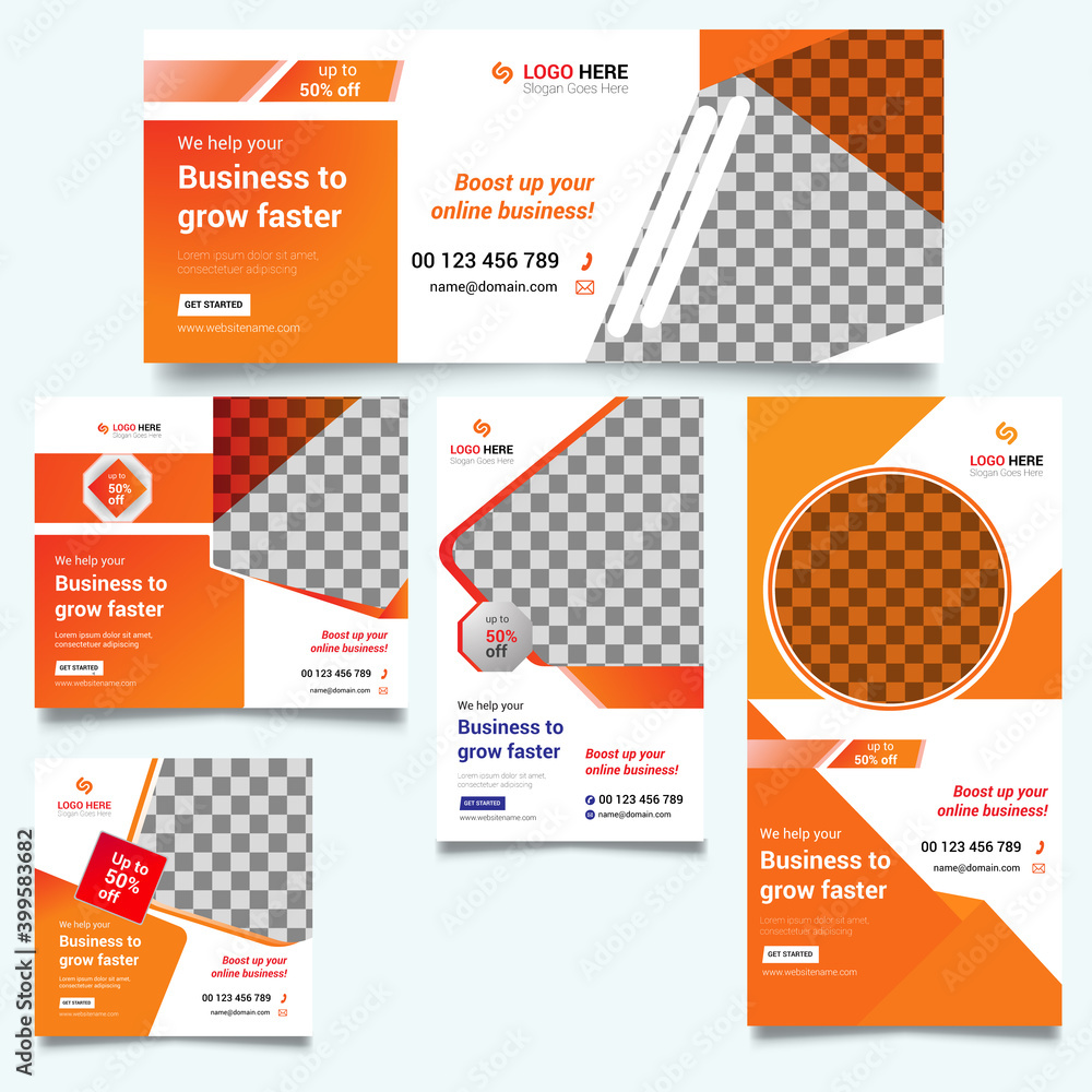 Web banner design template, set of web banners of standard size with a ...