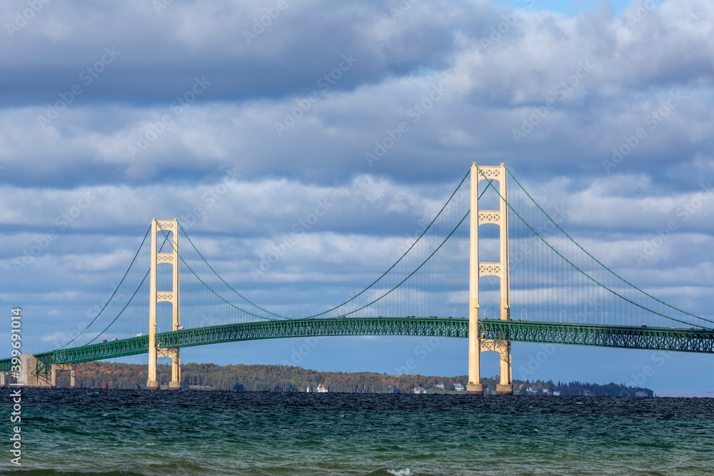 The mighty Mackinac Bridge, one of the world’s longest suspension bridges spanning the Straits ...