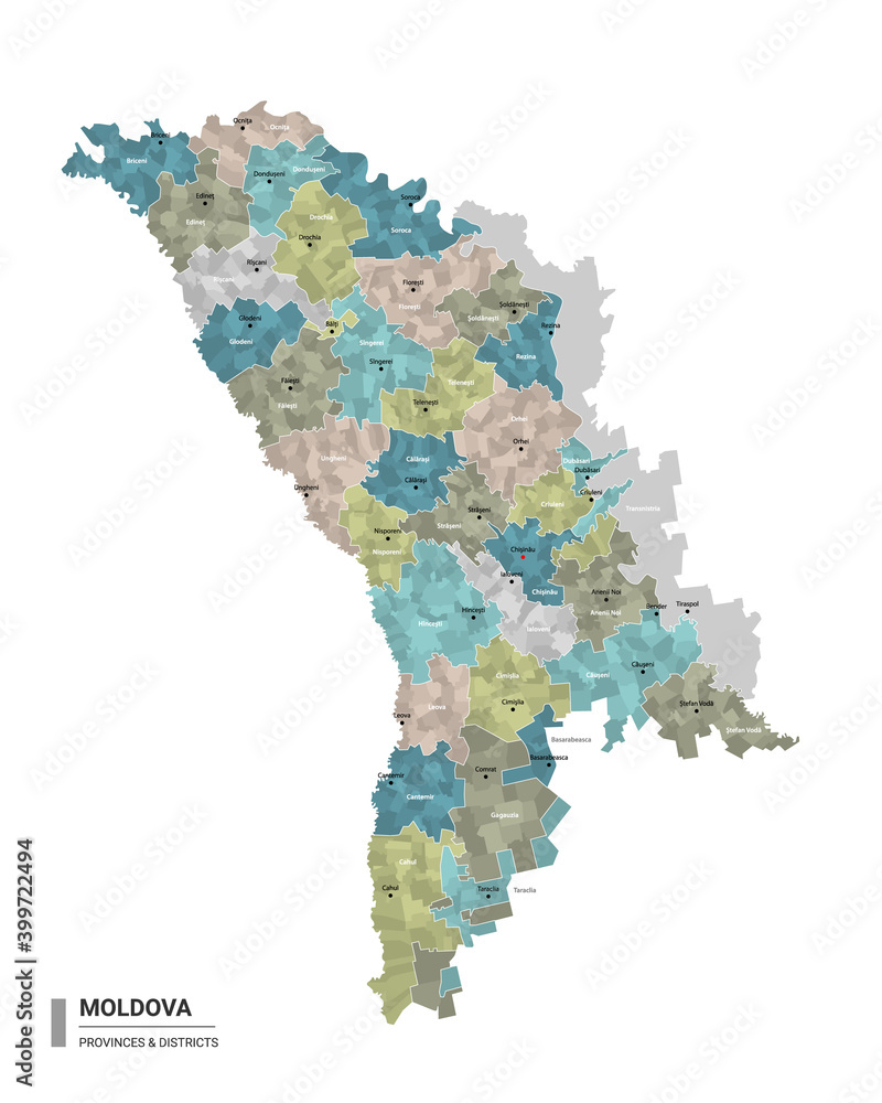Moldova higt detailed map with subdivisions. Administrative map of ...